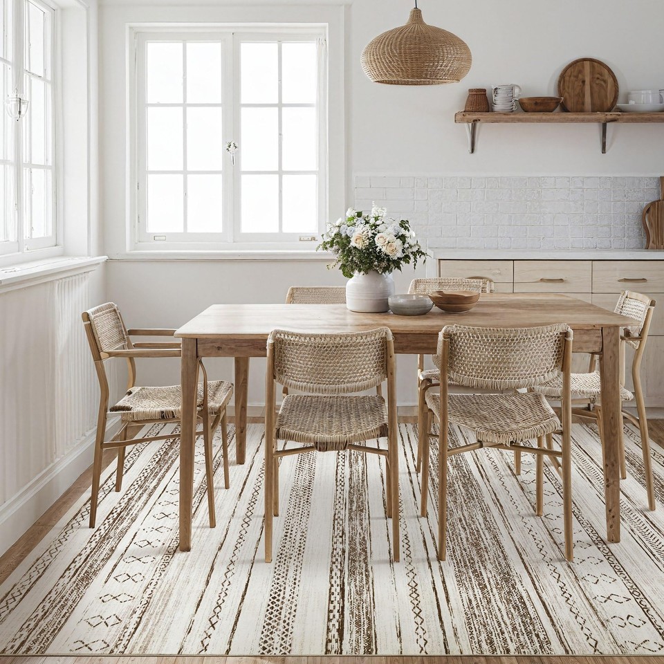 Area Rug Living Room Rugs - 9x12 Washable Large Soft Neutral Boho ...