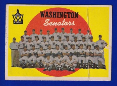 WASHINGTON SENATORS TEAM PHOTO UNMARKED CHECK LIST 1959 TOPPS #397 FAIR ...