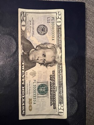 20 Dollar Bill 2017 A. Serial Number 33303333 | eBay