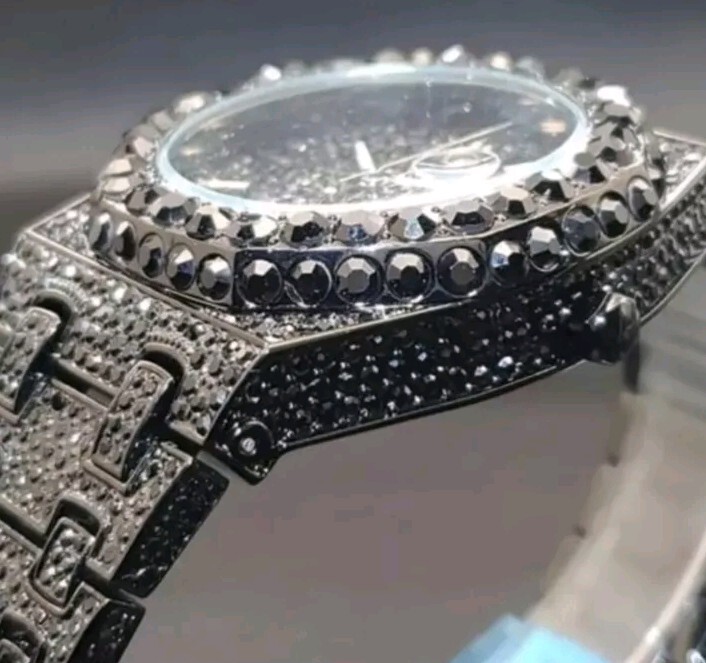 Mens Luxury Fully Covered Black Simulated Diamonds (CZ) Quartz Movement ...