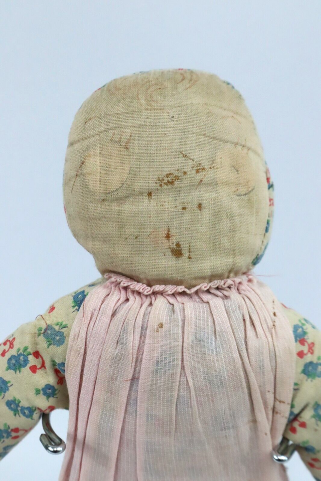 Early Antique 1890s Primitive Cloth Rag Doll 9.5" Calico Fabric Pencil ...