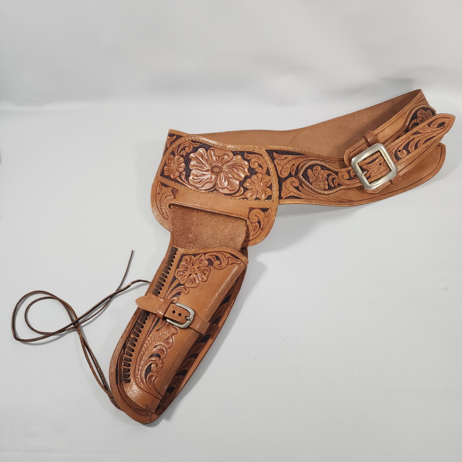 Vintage Leather Western Hand Tooled Gun Belt Holster Right Hand Horse ...