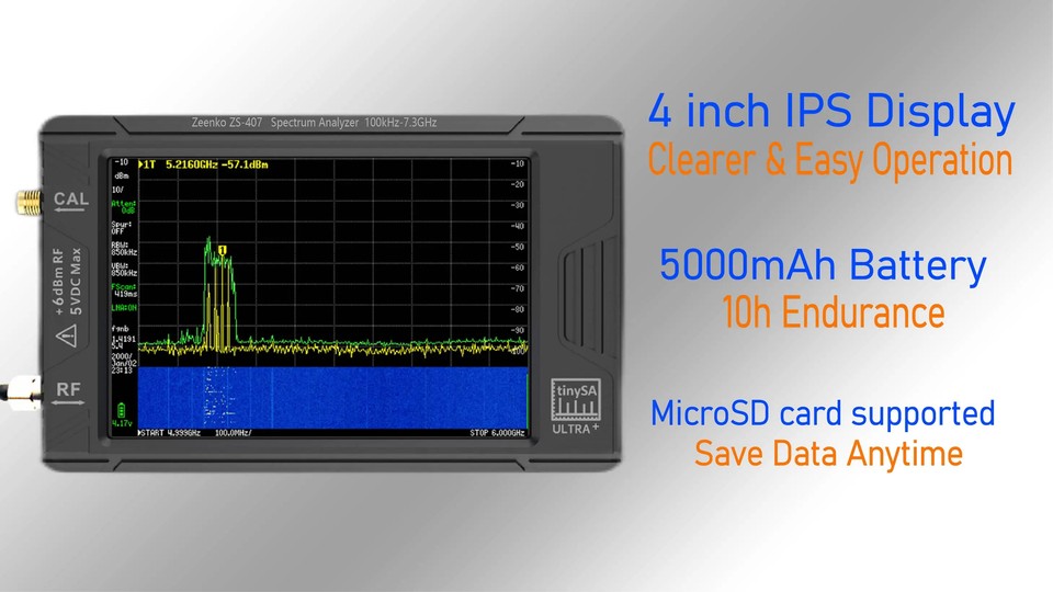 Zeenko ZS-407 100K-7.3GHz Hand held tiny Spectrum analyzer tinySA ULTRA ...