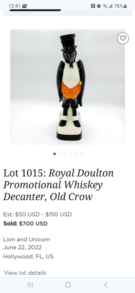Royal Doulton Promotional Whiskey Decanter, Old Crow D1 Early Original ...