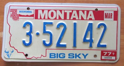 Montana 1977 YELLOWSTONE COUNTY BICENTENNIAL License Plate NICE # 3 ...