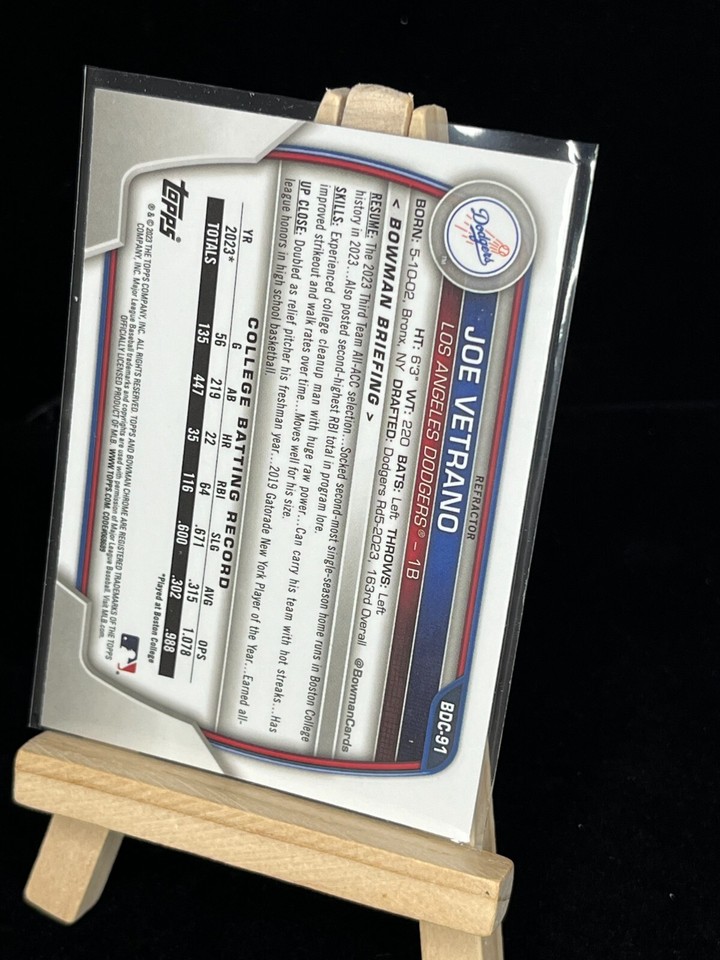 Joe Vetrano Refractor #BDC-91 - 2023 Bowman Draft - Los Angeles Dodgers ...
