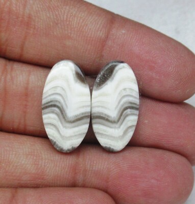 Natural Zebra Calcit Cabochon Oval 21.75 ct Matching Pair Gemstone H ...