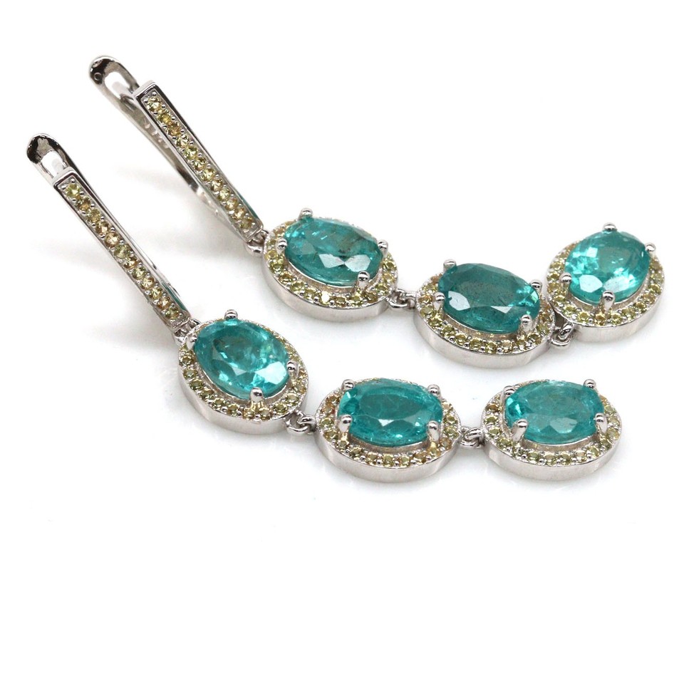 Giff For Her 925 Silver 6 x 8 mm. Blue Opal & Yellow Sapphire Earrings ...