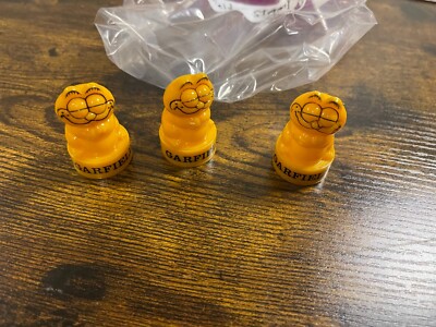 (3) VINTAGE GARFIELD THE CAT ORANGE PLASTIC INK STAMP STAMPER PAW ...