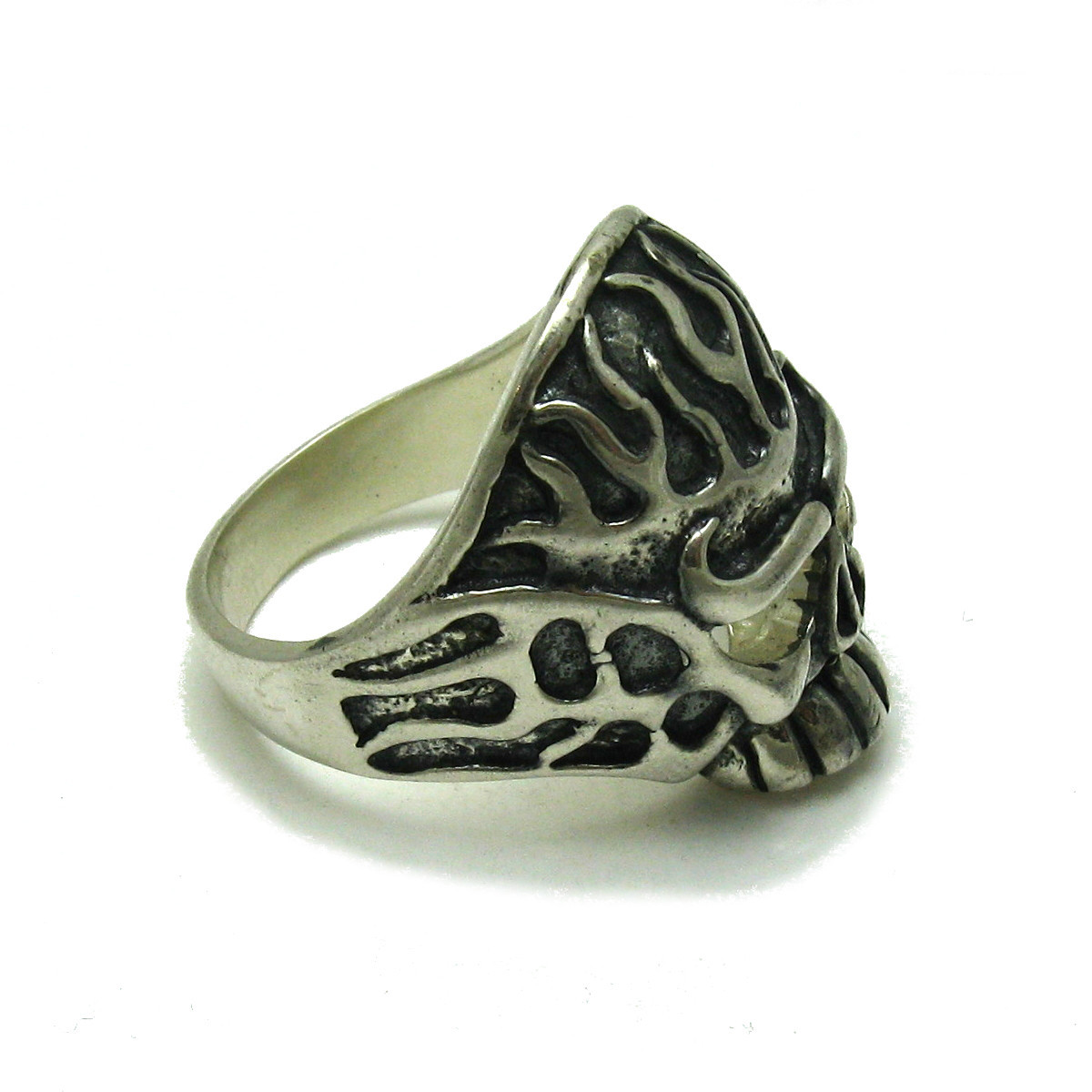 Sterling Silver Biker Ring Stamped Solid 925 Skull In Flames Handmade ...