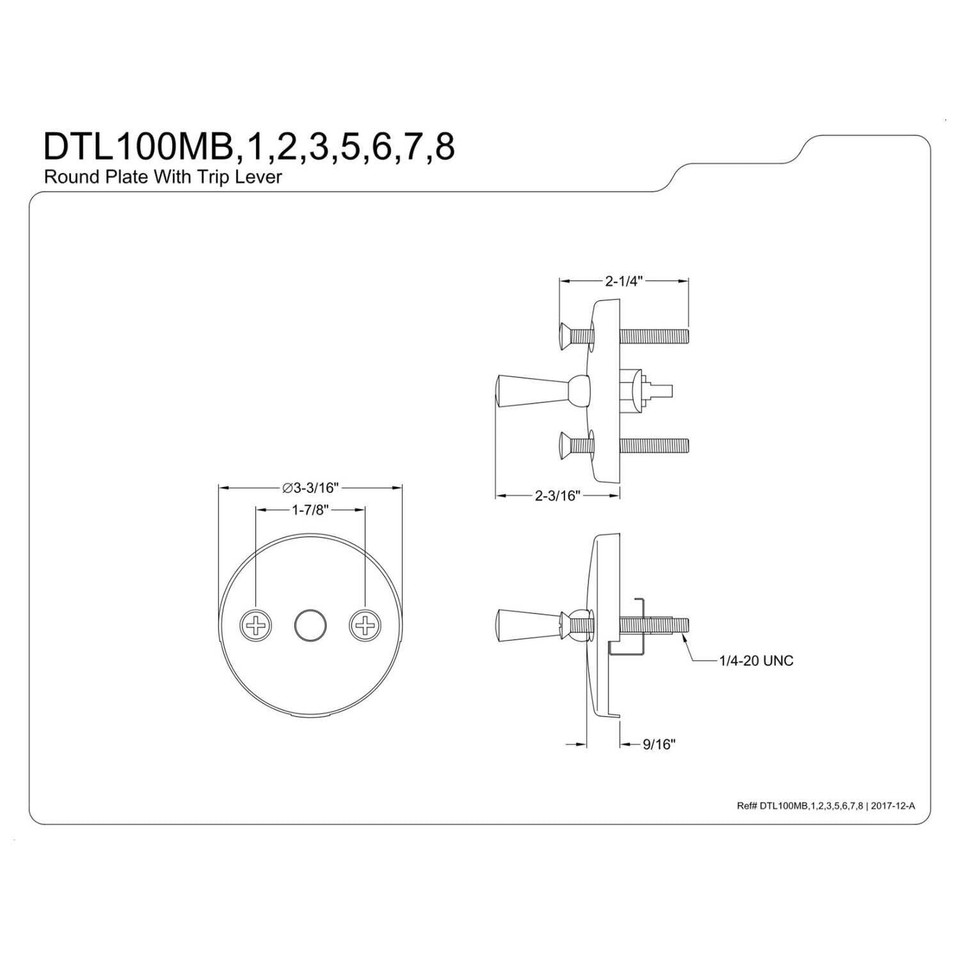 Kingston Brass DTL103 Round Overflow Plate with Trip Lever Drain ...