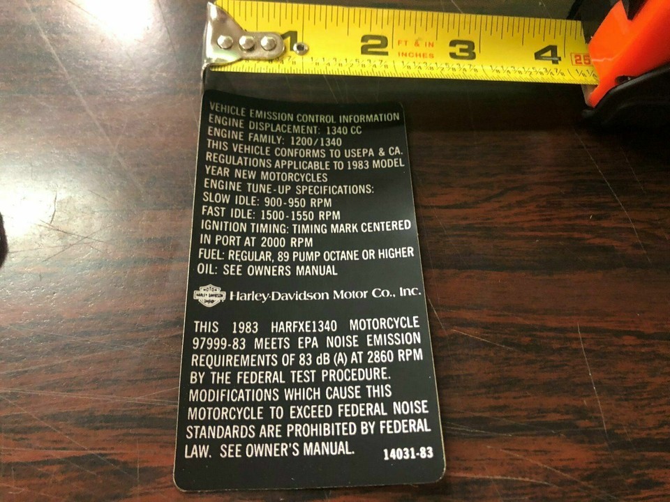 NOS HARLEY FXE FRAME Decal Emission Sticker FXE 1200/1340 OEM P/N 14031 ...