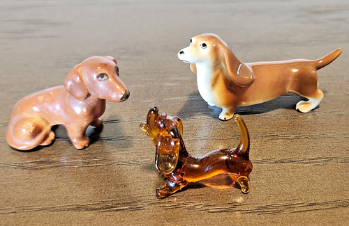 Lot of 3 Dachshund Miniature Weiner Dog Bone China and Glass Figures | eBay