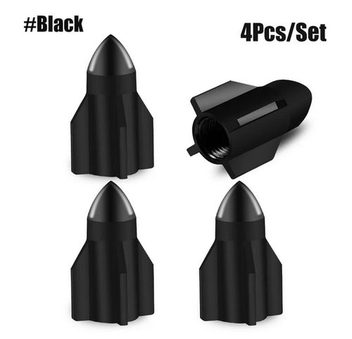 4x Car Tire Valve Caps Stem Air Dust Caps Dustproof Black Rocket For ...