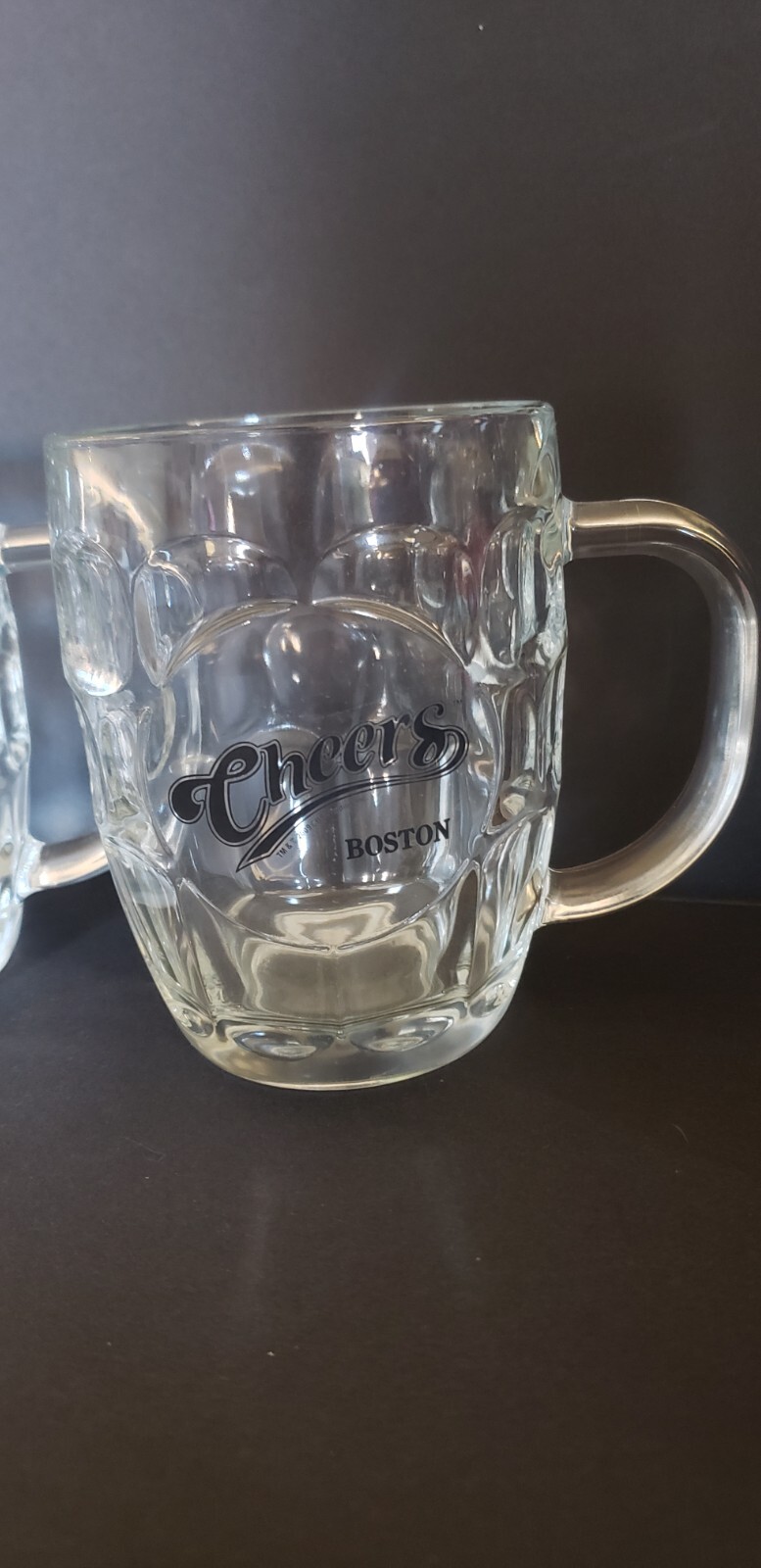 Cheers Boston Barrel Mug Clear Glass Dimpled Handle TV Show Bar 18oz5in ...