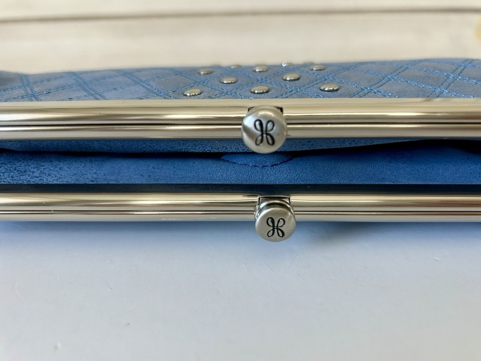 NWT HOBO Lauren Double Frame Clutch Wallet RP $178 Azure Blue Leather ...