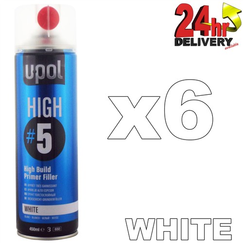 U-Pol HIGH5 1K Ready For Use WHITE High Build Paint Primer 450ml 6 Cans ...