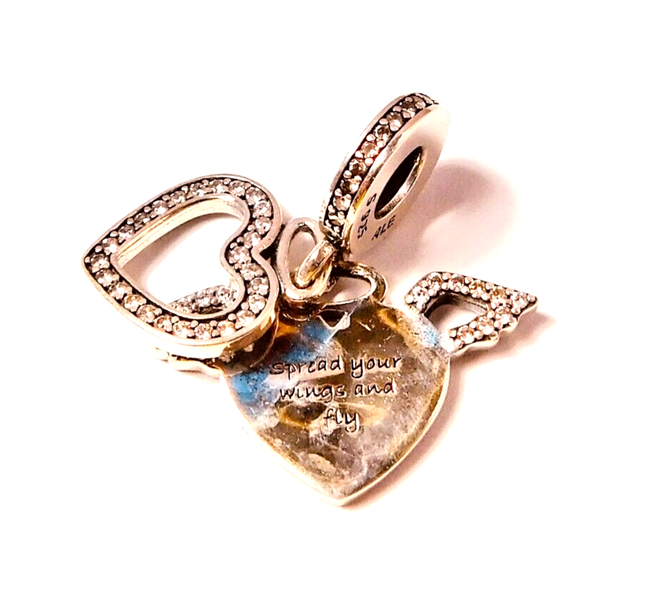 Authentic Pandora Charm, Heart and Angel Wings Dangle, #798485C01 | eBay