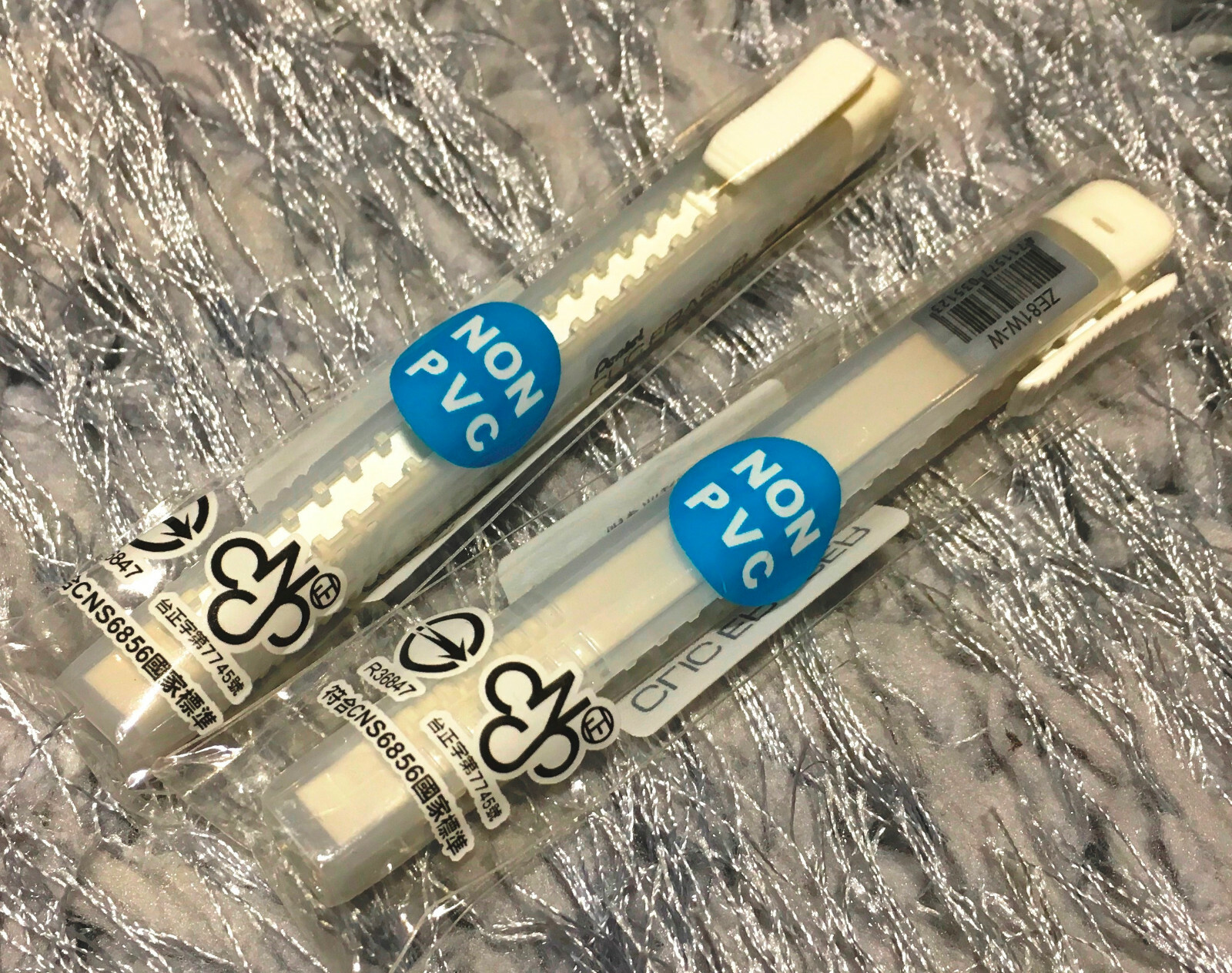 2x Pentel Clic Erasers Pen Style Milky White Clear CLICKER Retractable ...