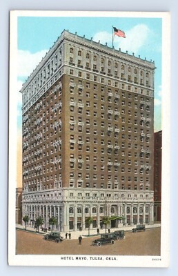 Hotel Mayo Building Street View Tulsa Oklahoma Postcard VTG OK US Flag ...