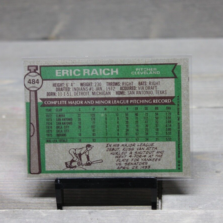 1976 Topps #484 Eric Raich Cleveland Indians Excellent - NM Condition ...