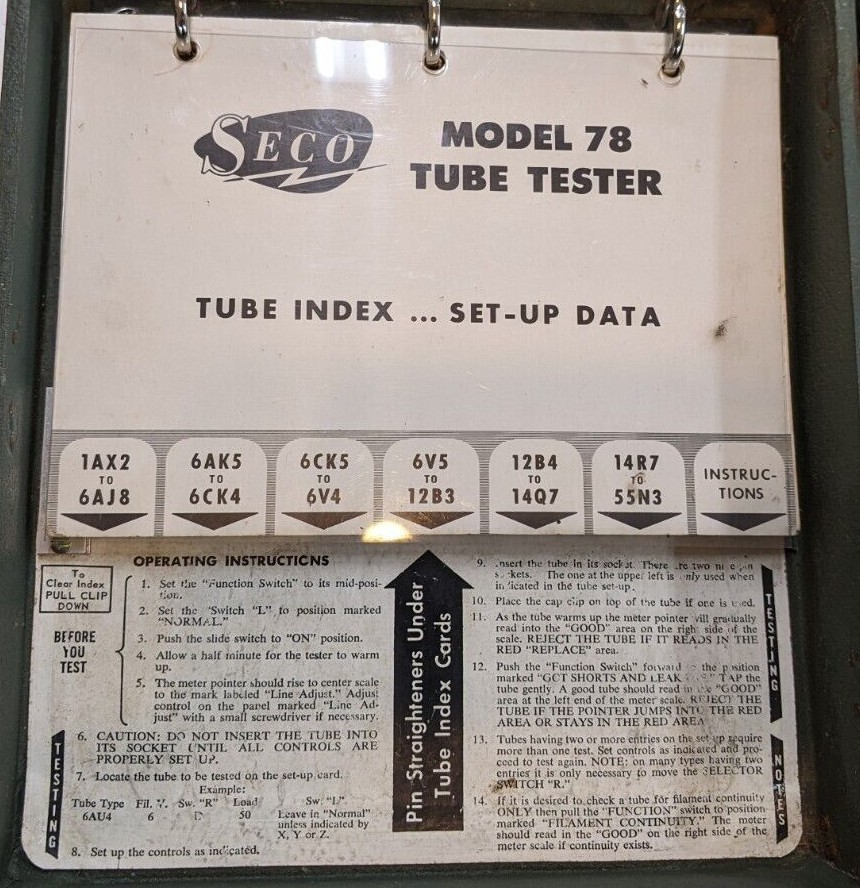 Vintage Seco Model 78 Tube Tester Rare Tested Collectible Serial #2505 ...