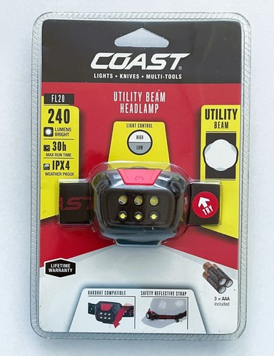 Coast FL20 Utility Hinged Beam Headlamp LED 240 Lumens Reflective ...