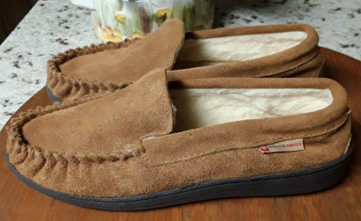 ALPINE SWISS MEN'S CHESTNUT SUEDE SLIPPERS SIZE M US… - Gem