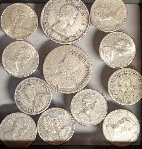 Lot of Canadian Silver Coin - 1.5$ Face Value 2x 25c + 10x 10 cents ...