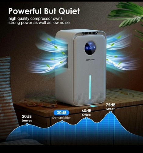 SUPOOBE Dehumidifier, 60W, 2.2L, 24H Timer, Tabletop, Smart, LCD ...