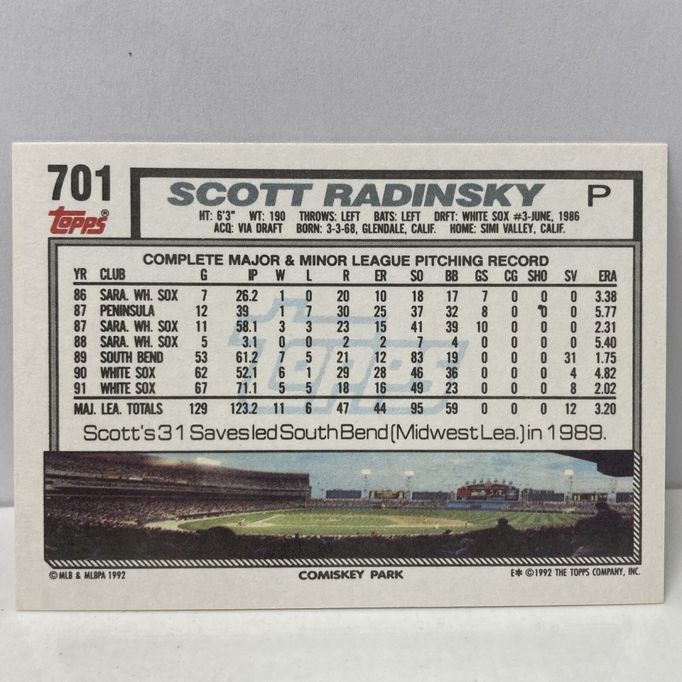 1992 Topps #701 Scott Radinsky White Sox | eBay