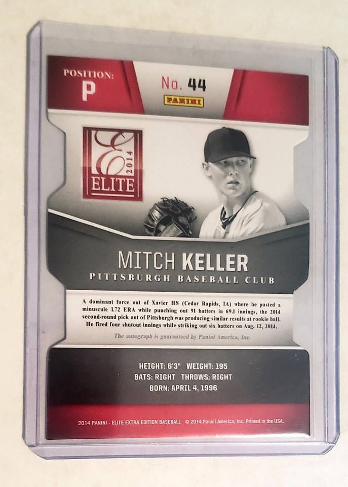 2014 Panini Elite EEE Mitch Keller Auto Rc #/100 Die Cut Pittsburgh ...