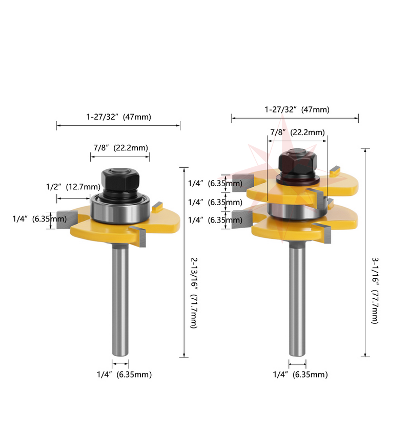 REDS Y76210-4 - 3/4" Stock Tongue and Groove Router Bit Set - 1/4 ...