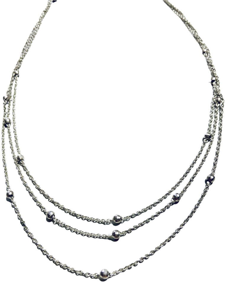 Signed OTC 925 Italy Triple Strand Sterling Silver Necklace Delicate ...