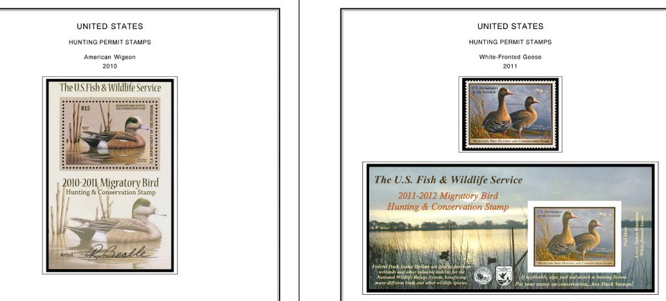 COLOR PRINTED USA FEDERAL DUCK 1934-2020 STAMP ALBUM PAGES (46 illustr ...