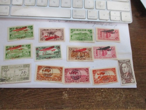 LOT OF 13 FRANCE ALAOUITES LEVANT BLACK & RED AIRPLANE OVERPRINT STAMPS ...
