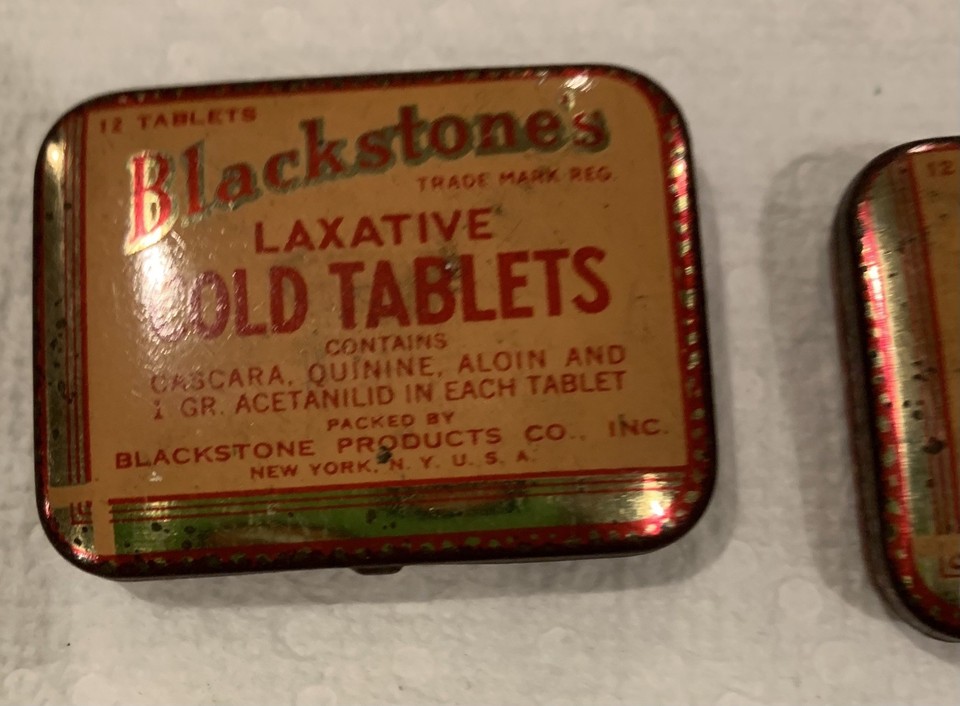 Two, Antique, Blackstone's, Laxative / Cold Tablets, Tins W/ Contents ...
