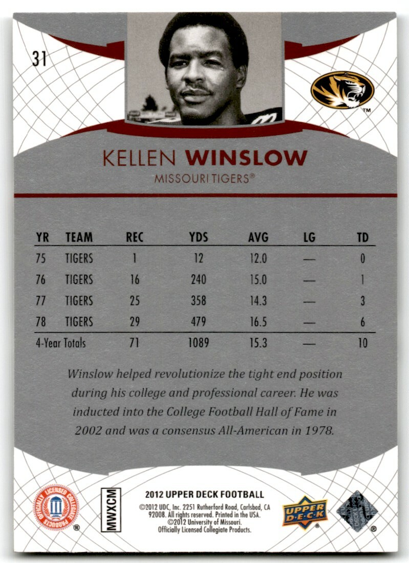 2012 UPPER DECK KELLEN WINSLOW MISSOURI TIGERS #31 | eBay