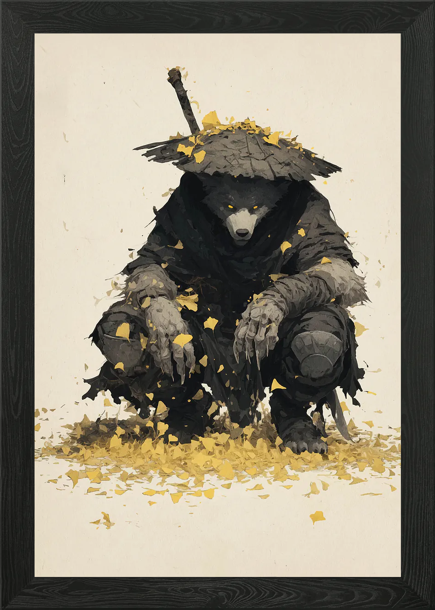 Bear Ronin with Ginkgo Leaves Framed Wall Art Poster Canvas Print ...