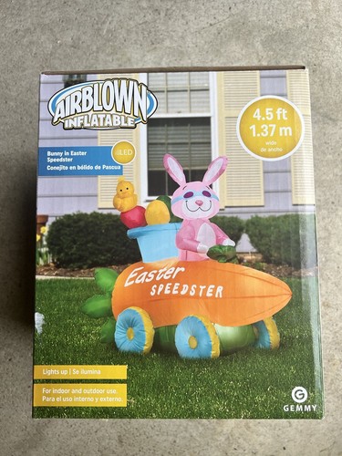 Gemmy Inflatable Airblown Easter Speedster Bunny Rabbit in Carrot Car 4 ...