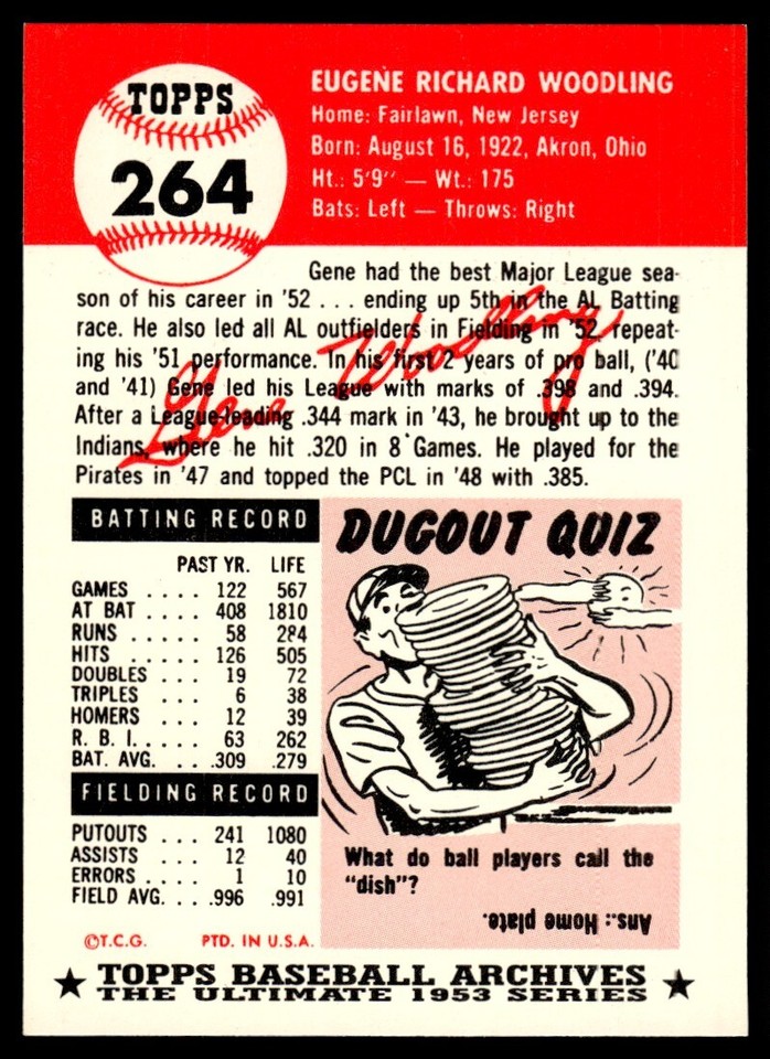 1991 Topps Archives 1953 Gene Woodling New York Yankees #264 | eBay