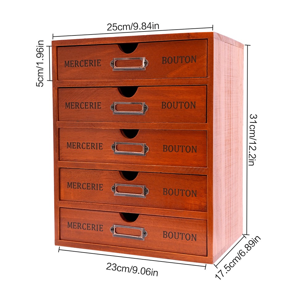 Wooden Desktop Organizer Vintage Style File Storage Box Desk Drawer For ...