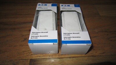 TWO Eaton White RESIDENTIAL 3-Way Decorator Rocker Wall Light Switch ...
