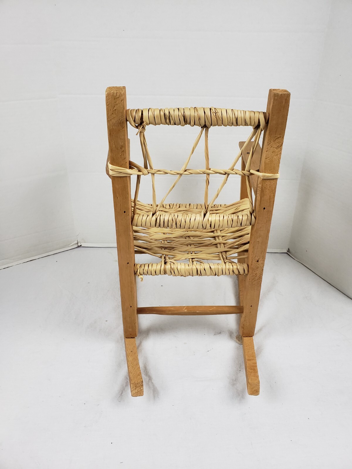 Vintage Wood and Wicker Doll Size Rocking Chair Small 19" T x 17" x 14 ...