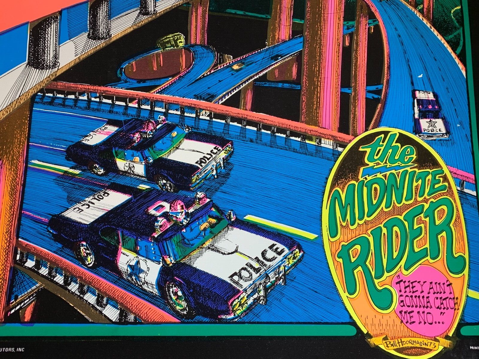 MIDNITE RIDER VINTAGE 1973 BLACKLIGHT HEADSHOP POSTER By BILL HOORMAN ...