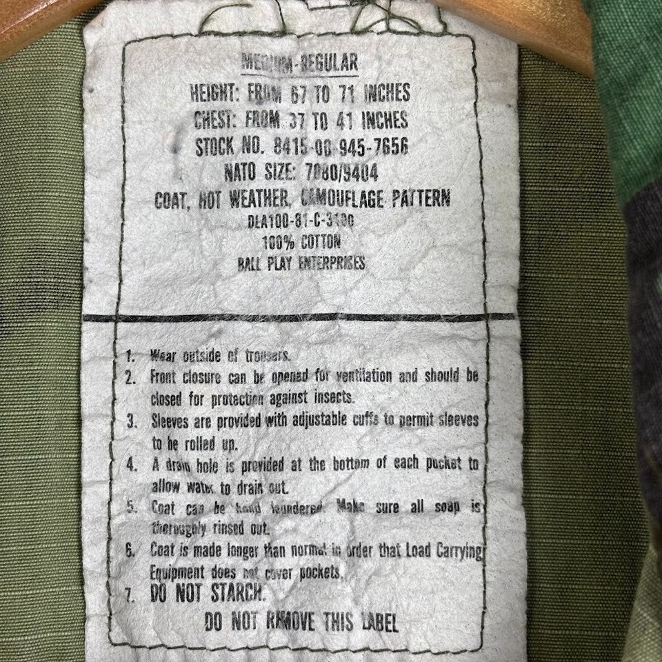 USGI BDU Jacket ERDL Pattern 1981 Medium Regular Top Coat Hot Weather ...