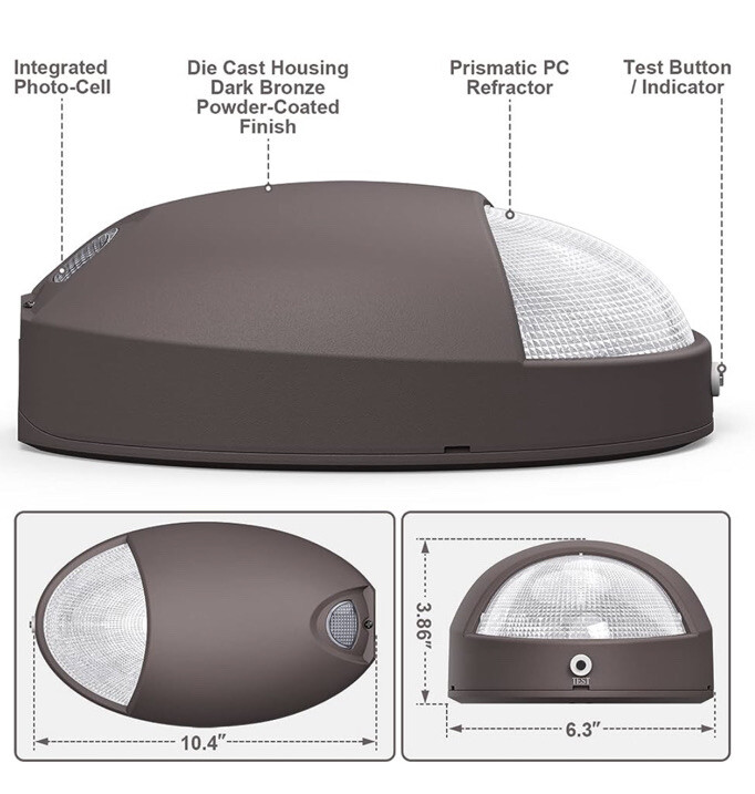 12W LED Emergency Wall Pack Light with 90 Min Battery Backup And Dusk ...