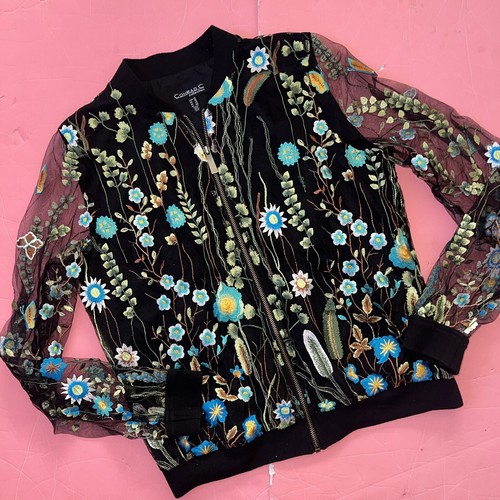 Conrad C Collection Bomber Jacket Women's Size 10 BLACK GREEN FLORAL ...