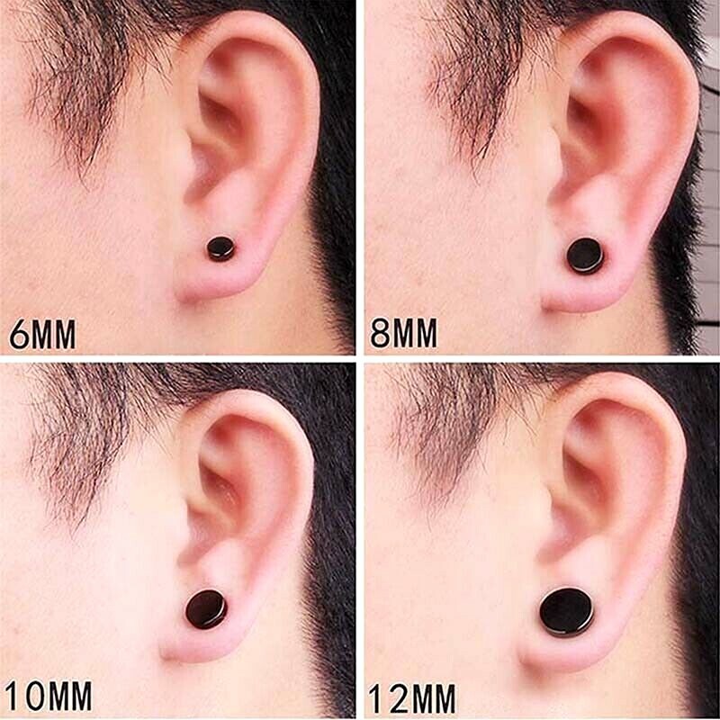 PAIR 16G 0G 8mm LARGE MEN EARRINGS BLACK ACRYLIC EAR PLUG FAKE CHEATERS