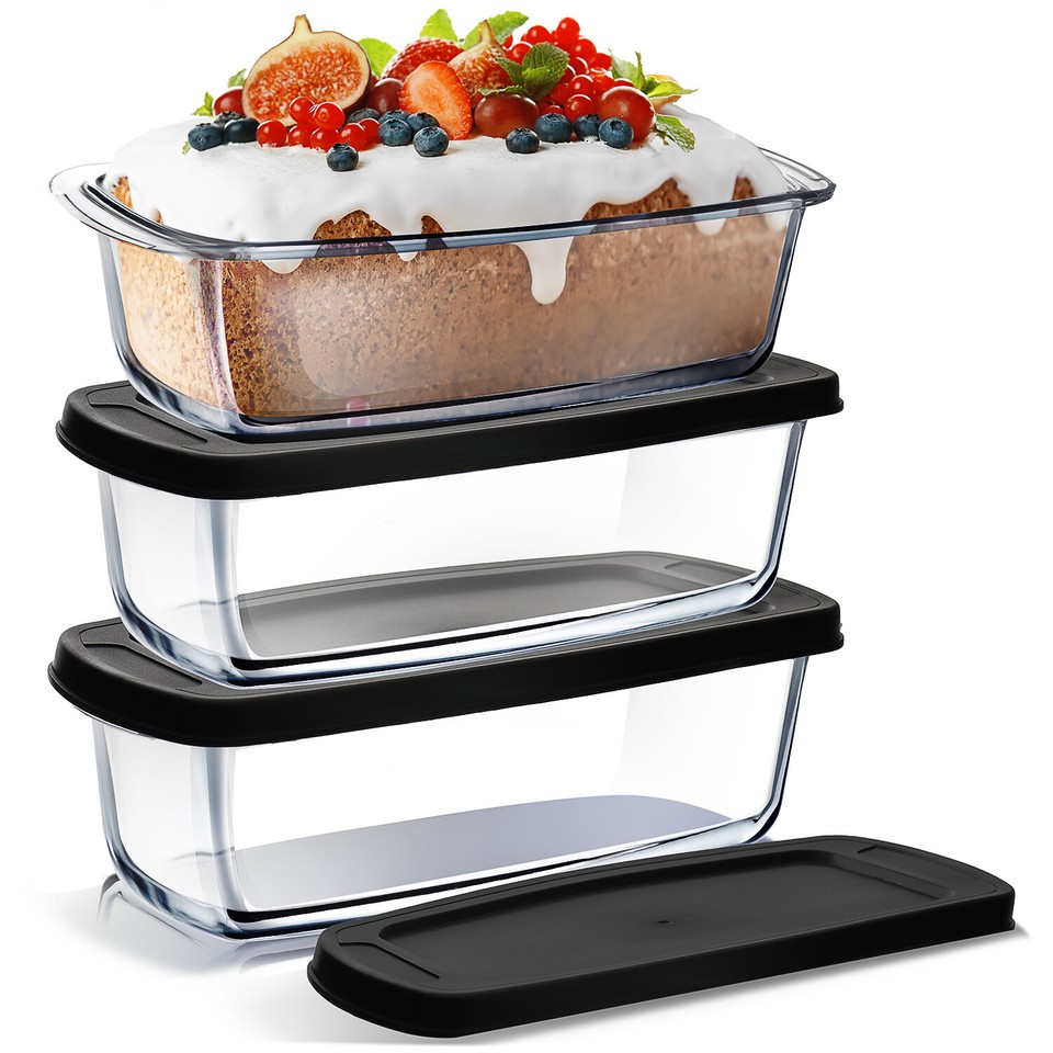 Glass loaf Baking Pan with lid, Set of 3-6 of Baking Pan, Airtight BPA ...
